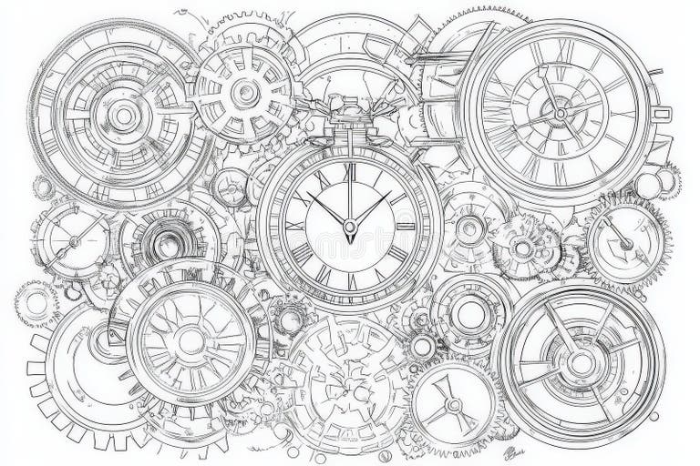 Intricate Mechanical Clock Gears Illustration with Detailed ...