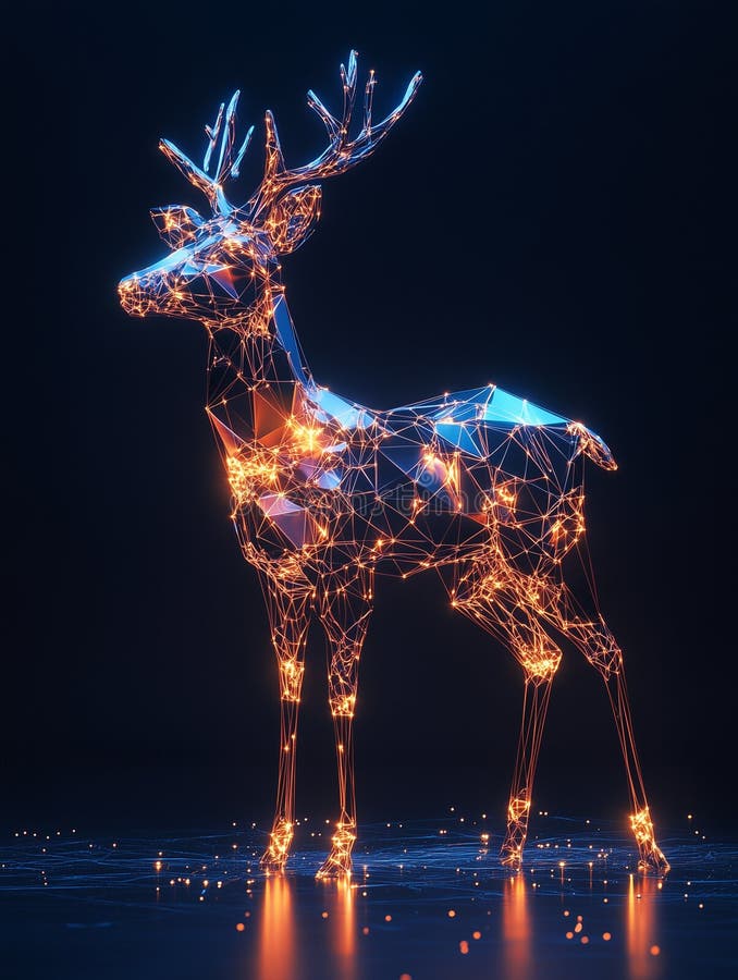 Intricate Mechanical Deer Crafted from a Network of Glowing Geometric ...