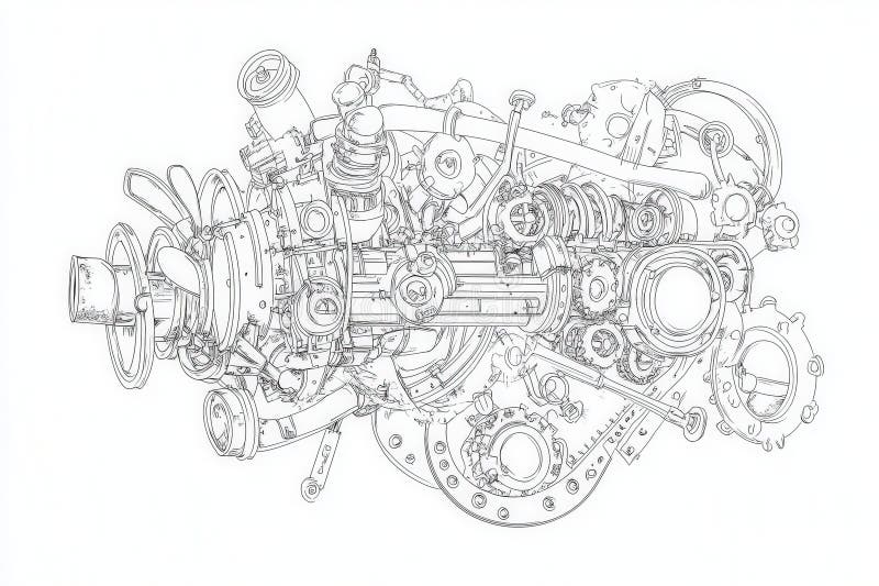 Intricate Mechanical Engine Schematic Design with Gears and Pistons ...