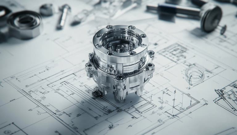 Intricate Mechanical Engineering Drawing of Engine Components on ...