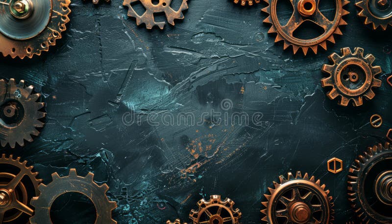 Intricate Mechanical Gear System Against a Dark Textured Background ...