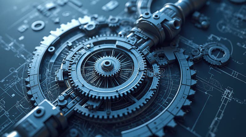 Intricate Mechanical Gear System Blueprint with Circular Components on ...