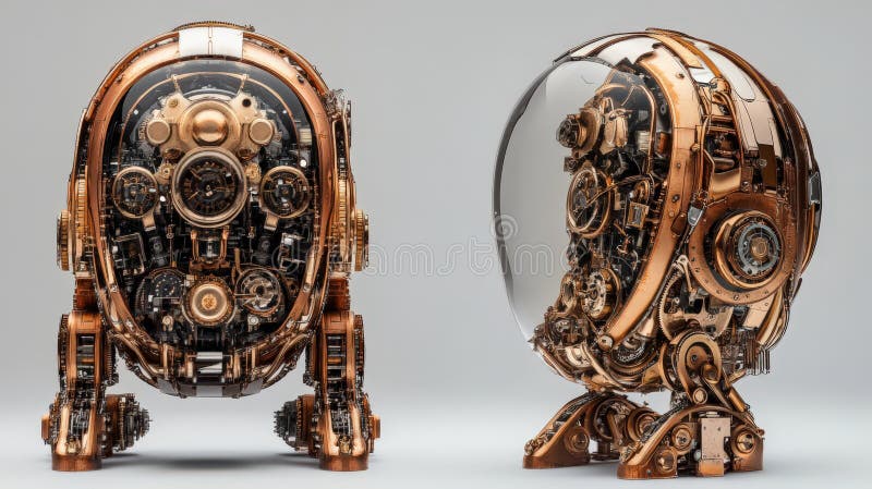 Intricate Mechanical Robot Design Shown from Two Angles Stock ...