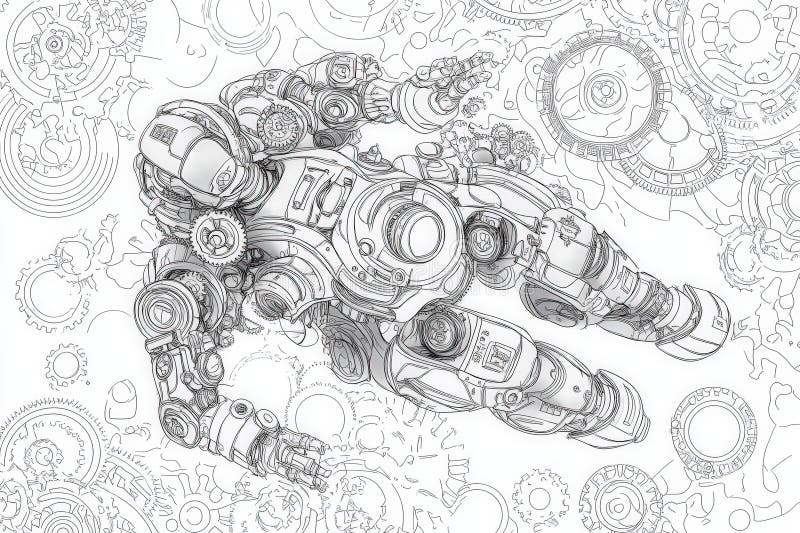 Intricate Mechanical Robot Surrounded by Gears and Cogs in Detailed ...