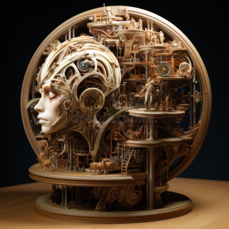 Intricate Mechanical Sculpture of a Human Head Stock Illustration ...
