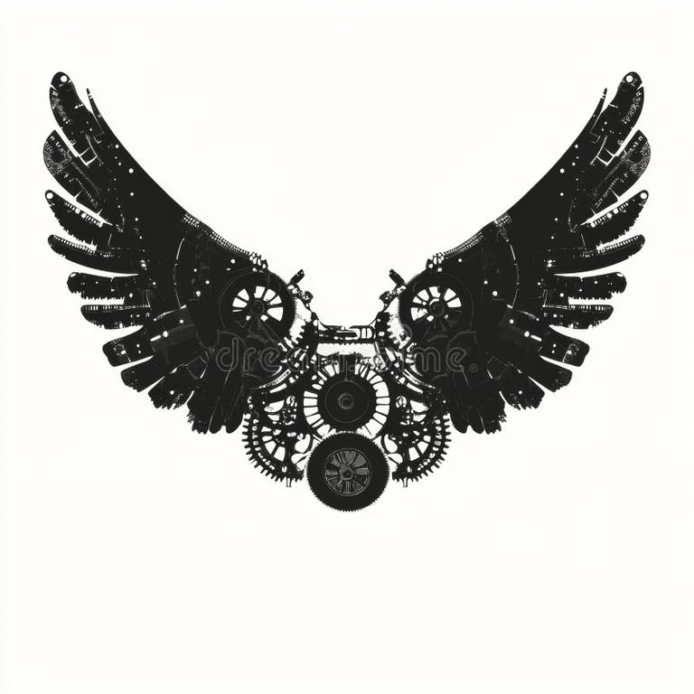 Intricate Mechanical Wings with Gears and Cogs Stock Illustration ...