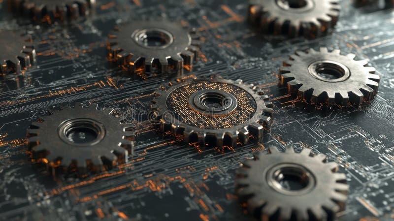 Intricate Mechanics and Circuitry: Gears Integrated with Electronic ...