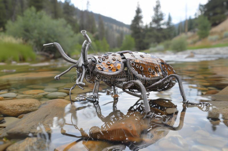 Intricate Metal Bug Sculpture in Natural Stream Setting Showcasing ...