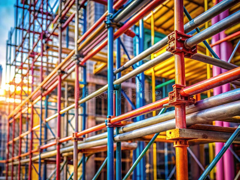 Intricate Metal Framework a CloseUp View of Construction Scaffolding ...
