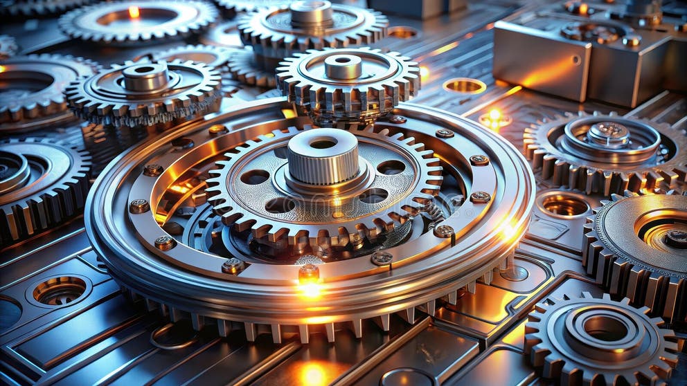 Intricate Metal Gears Intermeshed in Complex System of Precise ...