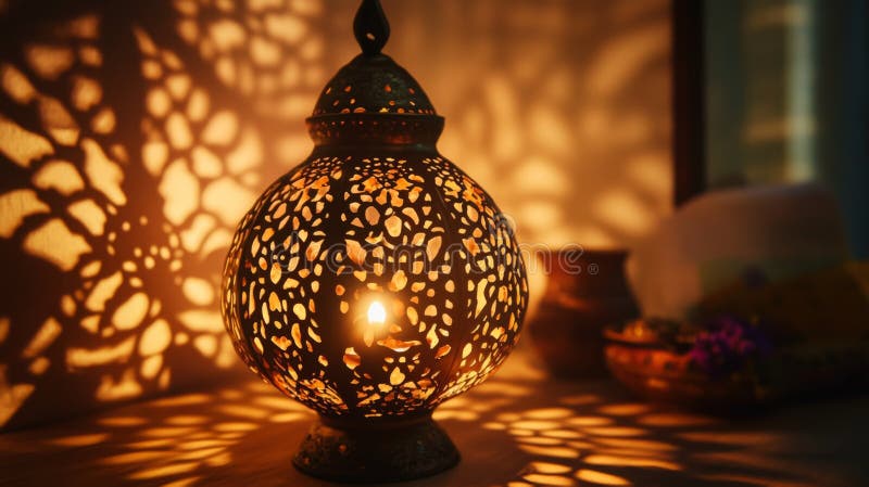 Intricate Metal Lantern Casts Warm Light Patterns Stock Photos - Free ...