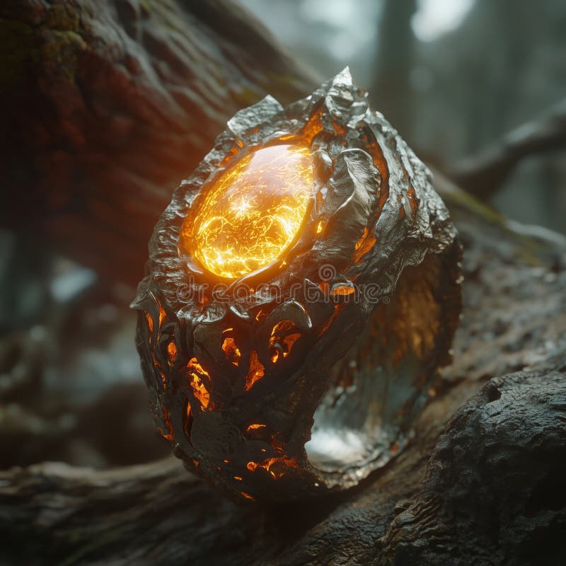 Ancient Ring with Glowing Amber Gem in a Forest Setting Stock Photo ...