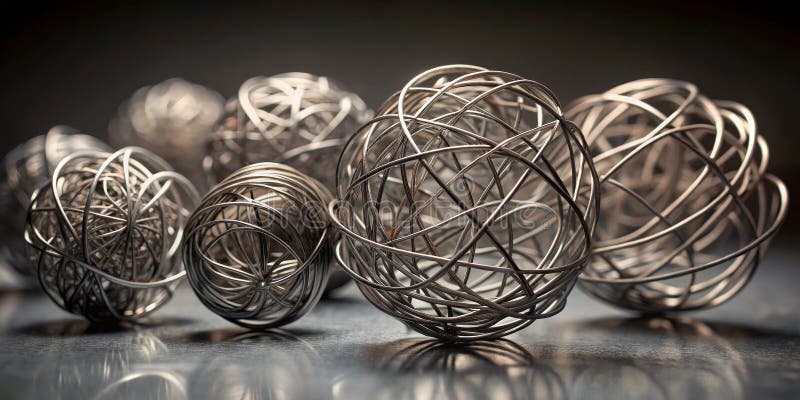 Intricate Metal Wire Sphere Sculptures on Dark Surface. Generative AI ...