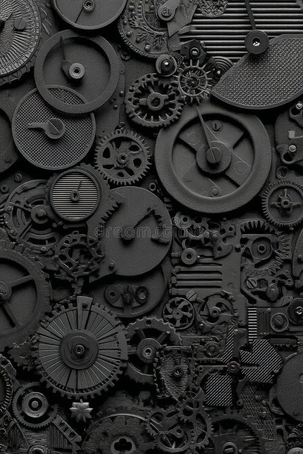 Intricate Metallic Black Gears and Cogs on Textured Background ...