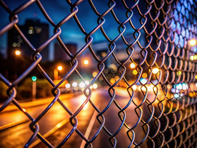 Intricate Metallic ChainLink Fence at Night a Hyperrealistic Study of ...