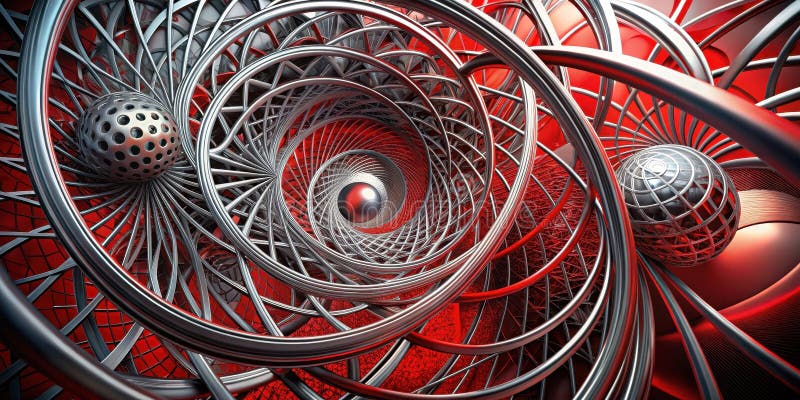 Intricate Metallic Constructions Intertwined in a Red and Silver ...
