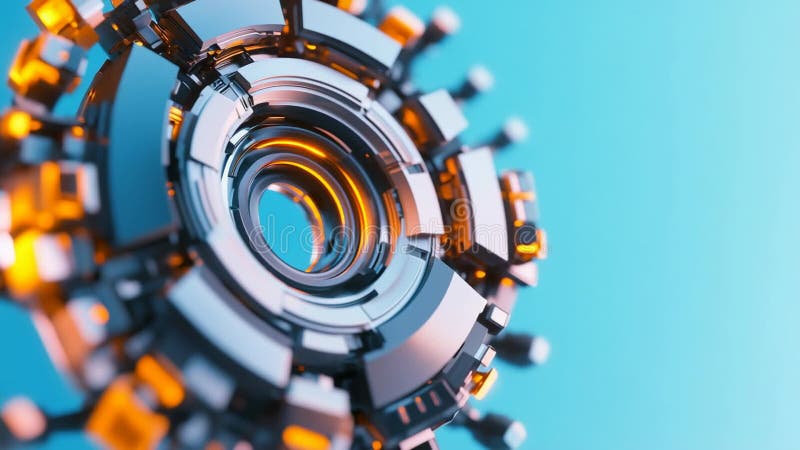 Intricate Metallic Design with Glowing Elements Against a Blue ...