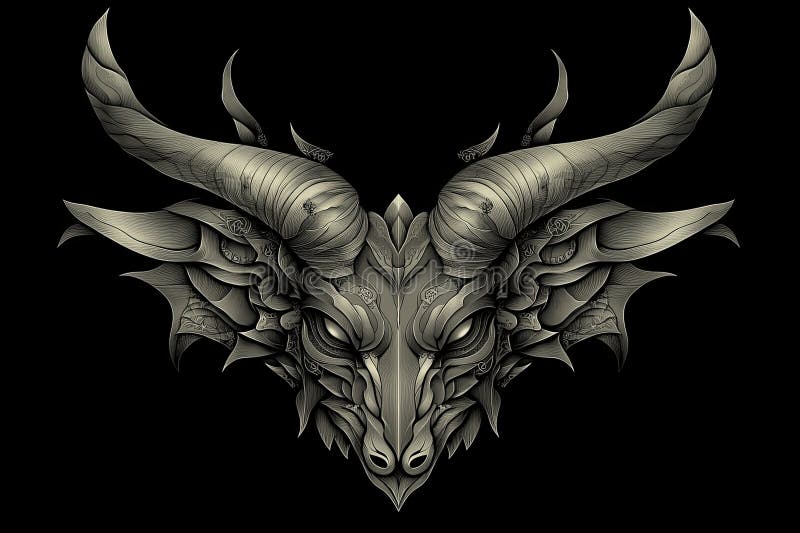 Intricate Metallic Dragon Head Design, Symmetrical, Dark Background ...