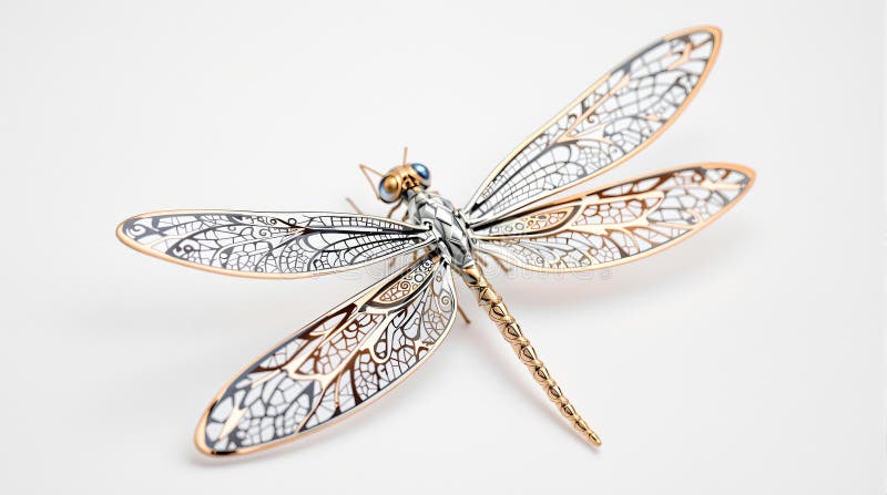 Intricate Metallic Dragonfly Design: Fusion of Art and Nature Stock ...