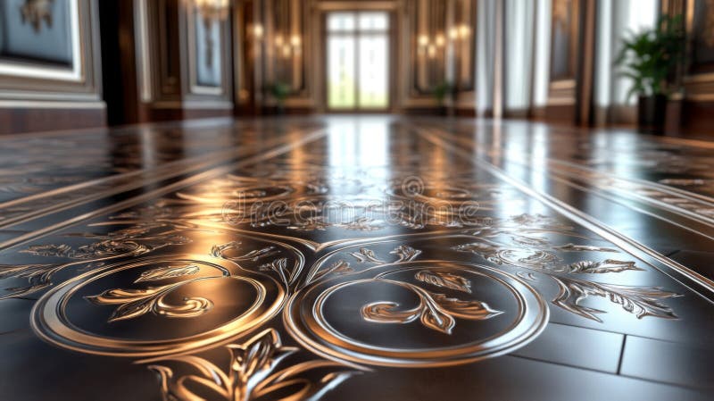 Intricate Metallic Floor Design in Elegant Hallway Stock Illustration ...