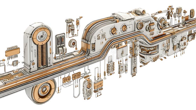 Intricate Metallic Machine Parts 3D Render Stock Illustration ...