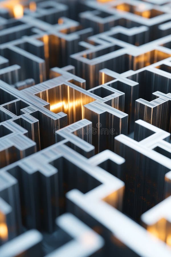 Intricate Metallic Maze Design with Illuminated Pathways in a Modern ...