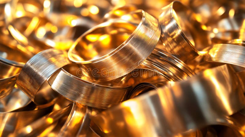 Brass Scrap Metal Twisted into Loops and Curves, Reflecting Warm Golden ...