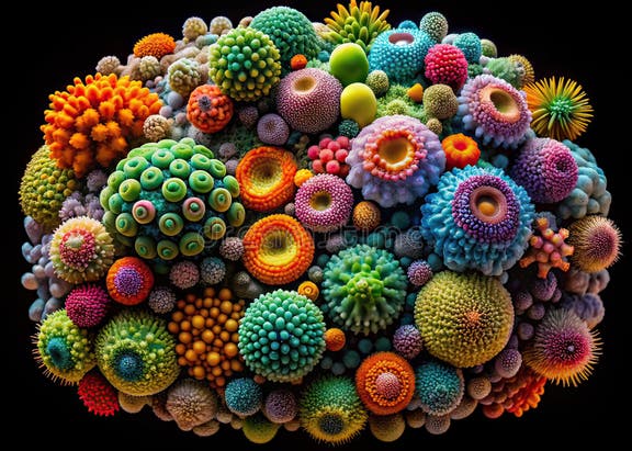 Intricate Microbial Structures in a Glowing Dark Space a Colorful ...