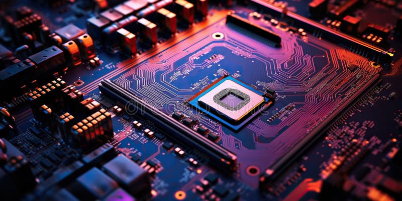 Microprocessor with Motherboard Background. Computer Board Chip Circuit ...