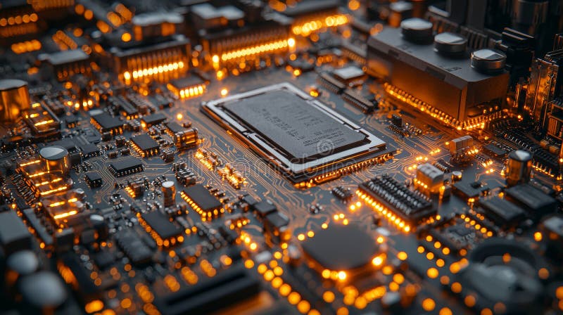 Intricate Microelectronics Circuit Board CloseUp Stock Illustration ...