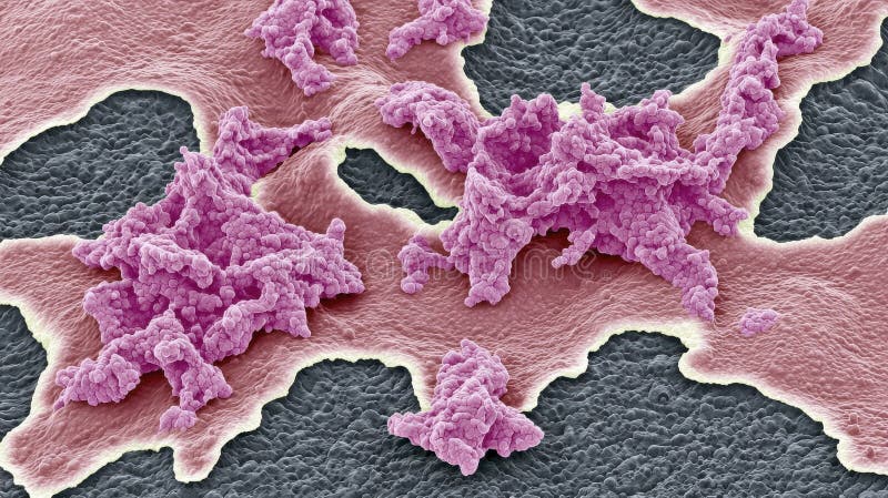 Intricate Microscopic Image of Pink Cells on Textured Background Under ...