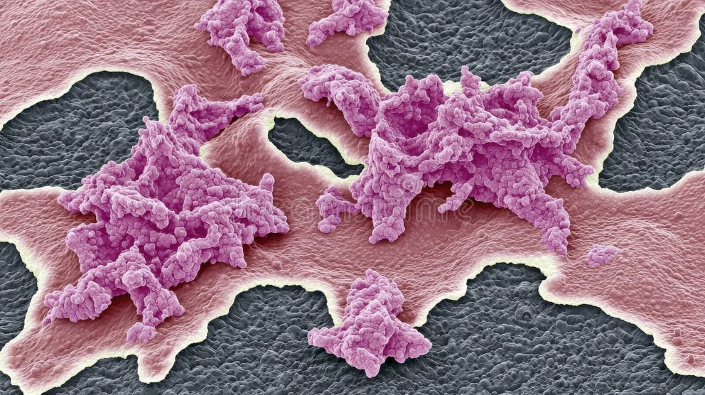 Intricate Microscopic Image of Pink Cells on Textured Background Under ...