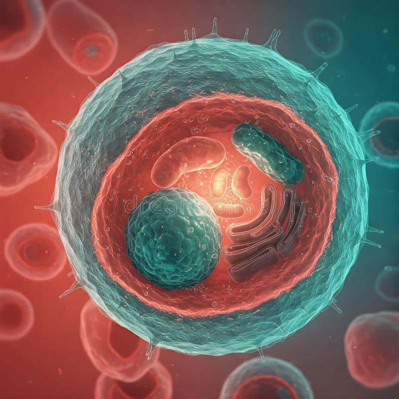 An Intricate Microscopic View Reveals a Vibrant Cell with Its Internal ...