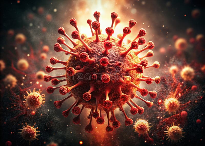 Intricate Microscopic Visualization of a Red Viral Particle a Detailed ...