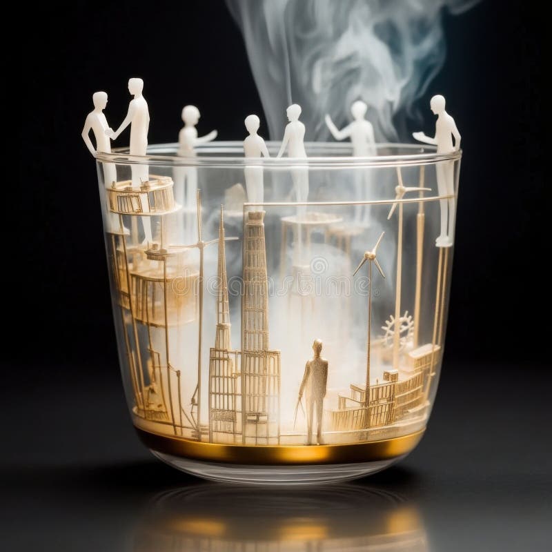 Intricate Miniature Cityscape in Glass with Figures and Smoke Effects ...
