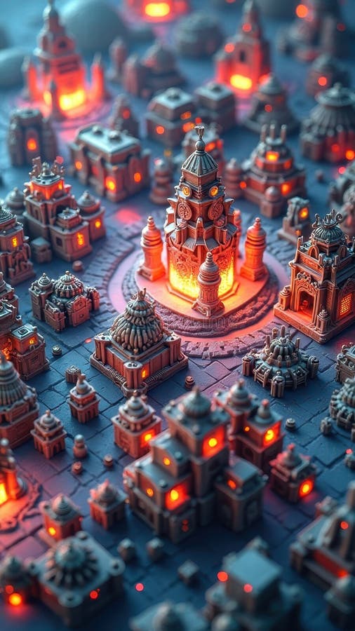 Intricate Miniature Fantasy Cityscape Glowing Architecture Detailed ...