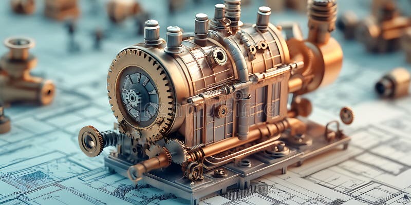 Intricate Miniature Steampunk Engine Model a Detailed CloseUp Stock ...