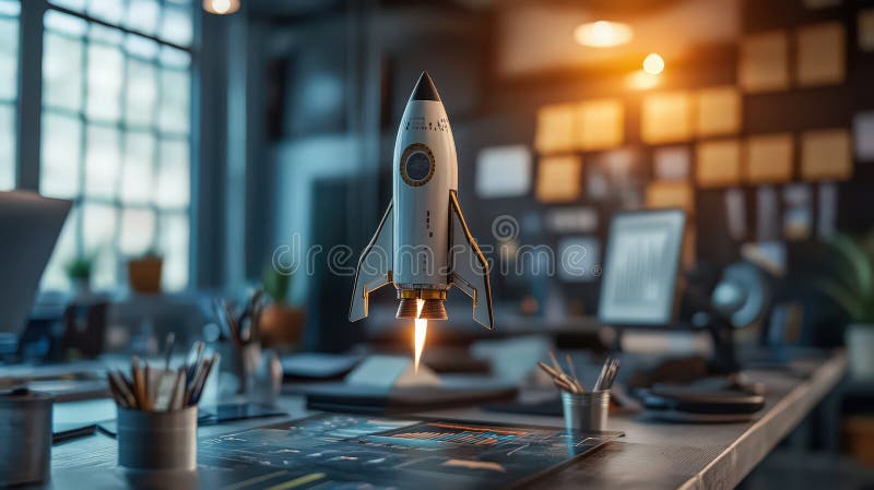 Intricate Model Rocket Displayed on a Contemporary Desk Surrounded by ...