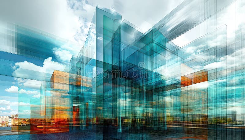 Intricate Modern Abstract Glass Structures Reflecting Clouds in Urban ...