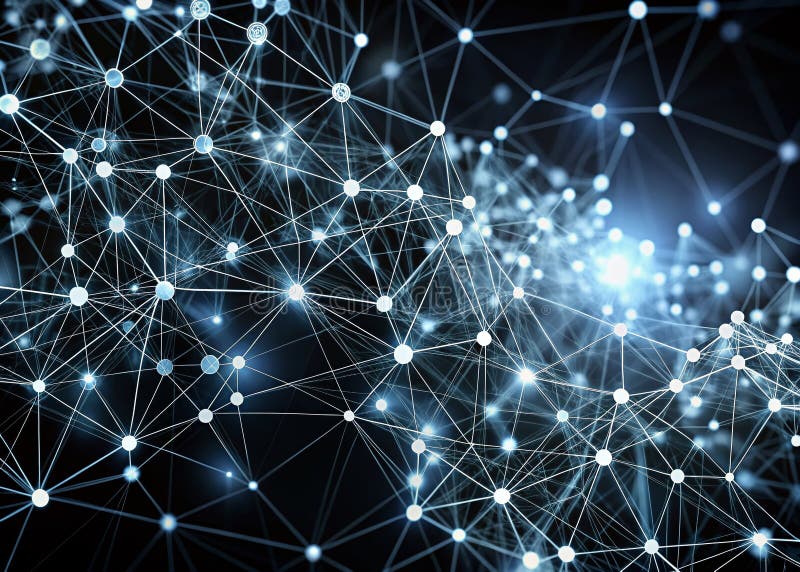 Intricate Molecular Network Glowing Lines and Dots on a Striking Black ...