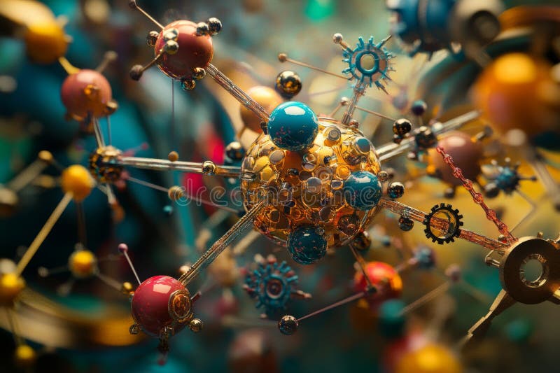 Intricate Molecule Model with Nanotech Elements Stock Illustration ...