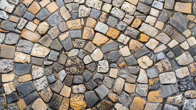 An Intricate Mosaic Pattern of Grey and Tan Cobblestones Creates a ...