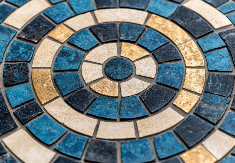 Intricate Mosaic Tile Pattern in Blue and Gold Tones Stock Illustration ...