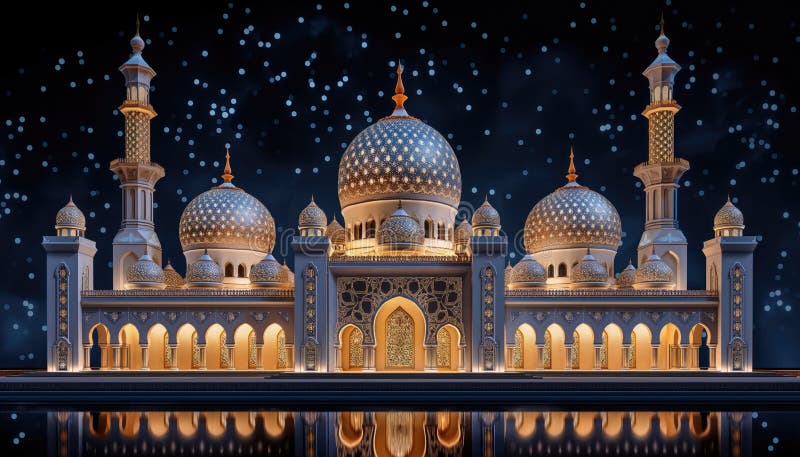 Intricate Mosque Building and Architecture at Night Stock Illustration ...