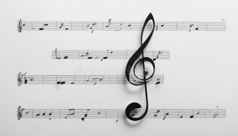 Intricate Musical Notes Flowing Across a White Background with a Bold ...