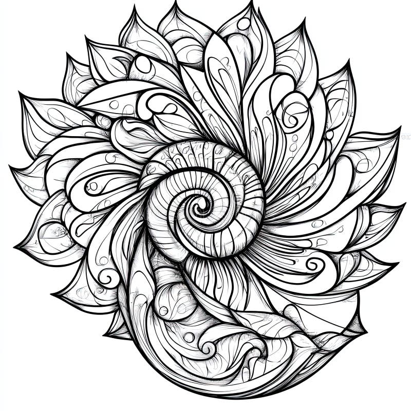 Intricate Nautical Shell Design Floral Pattern Zentangle Art ...
