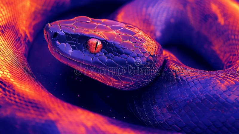 Intricate Neon Colored Snake Coiling Majestically Stock Illustration ...