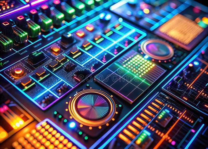 Intricate Neon Control Panel a Closeup of Vibrant Data Streams and ...