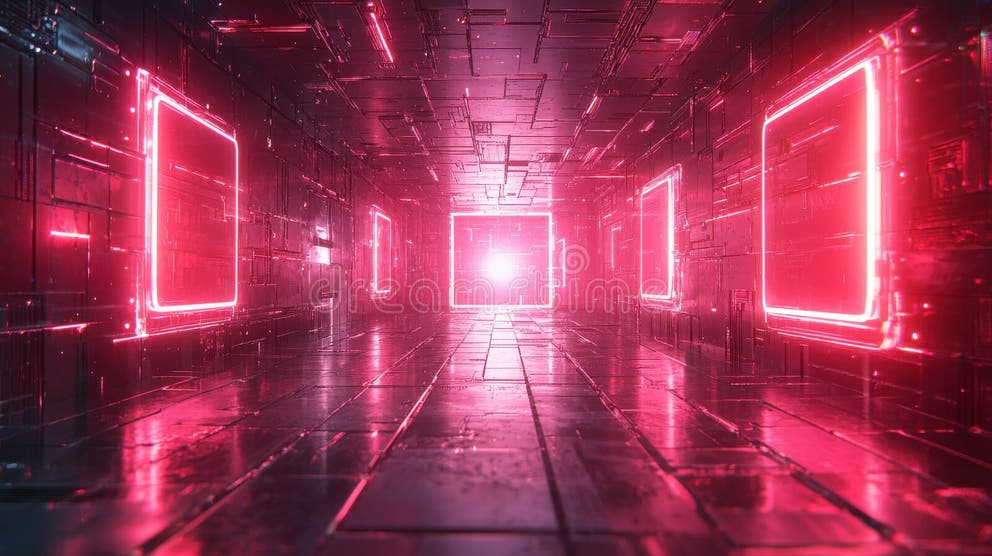 Intricate Neon Cube Structure with Glowing Reflections in Futuristic ...