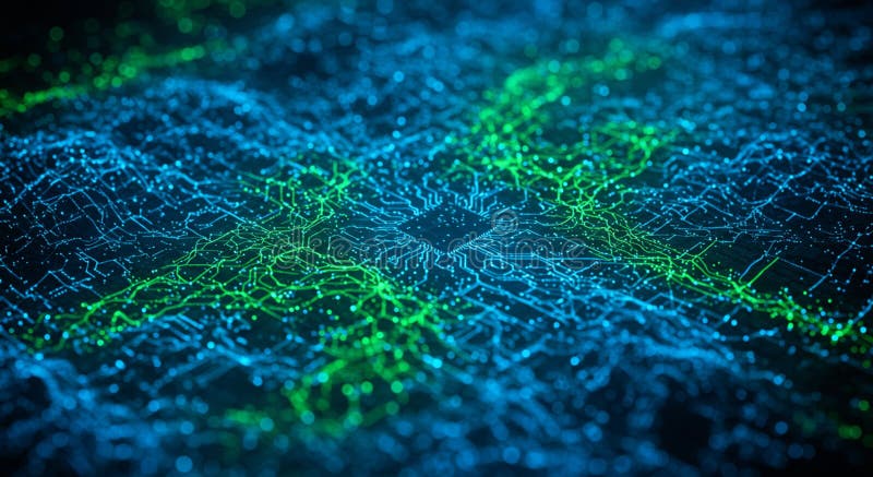 An Intricate Network of Blue and Green Interconnected Lines and Dots ...